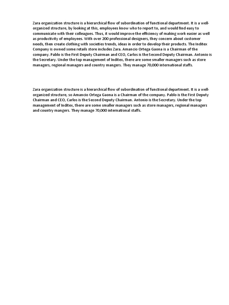 Zara's Hierarchical Organizational Structure | PDF