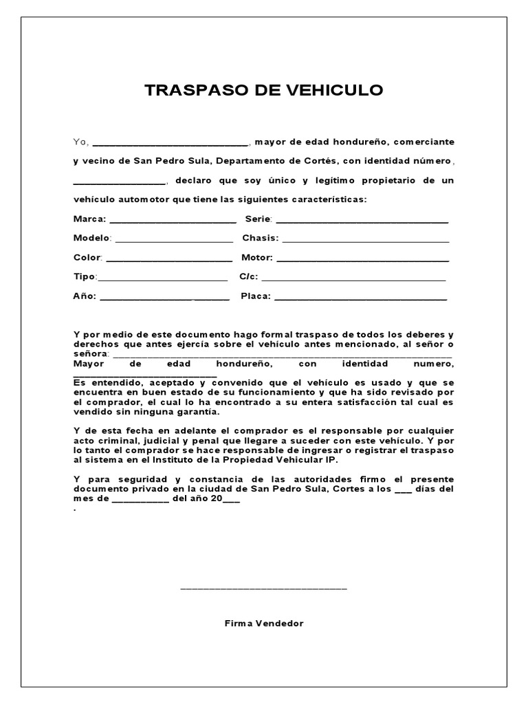 Traspaso de Vehiculo Clase Alex Ardon | PDF