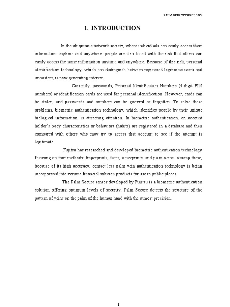 Palm Vein Authentication Technology | PDF | Biometrics | Authentication