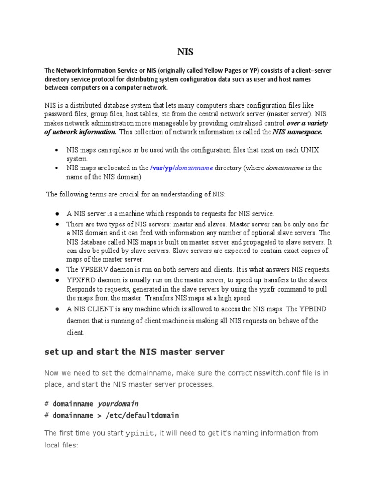 Of Network Information. This Collection of Network Information Is Called The NIS Namespace | PDF ...