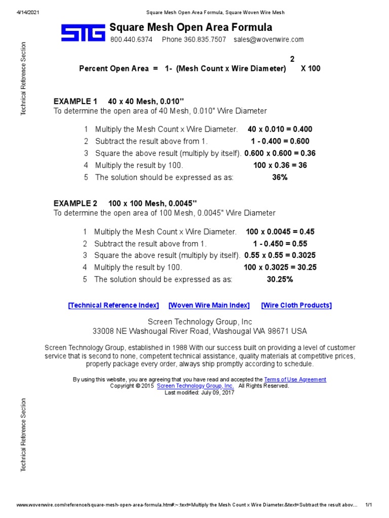 Square Mesh Open Area Formula, Square Woven Wire Mesh | PDF | Business ...