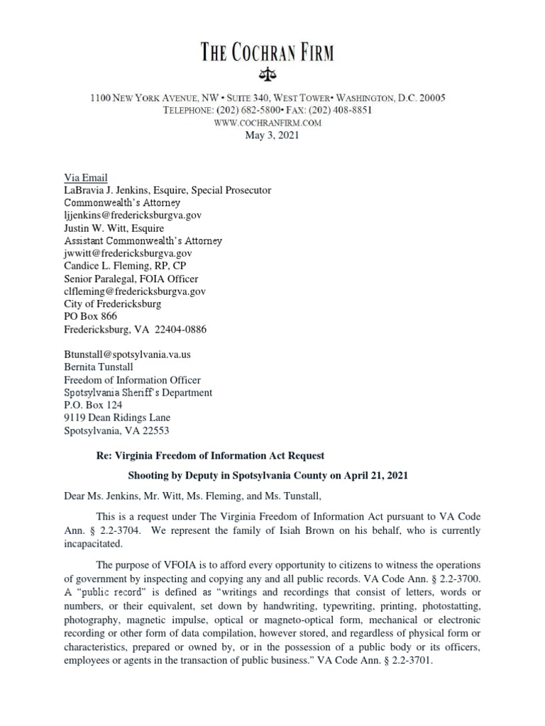VFOIA Request Isiah Brown | PDF | Freedom Of Information Act (United ...