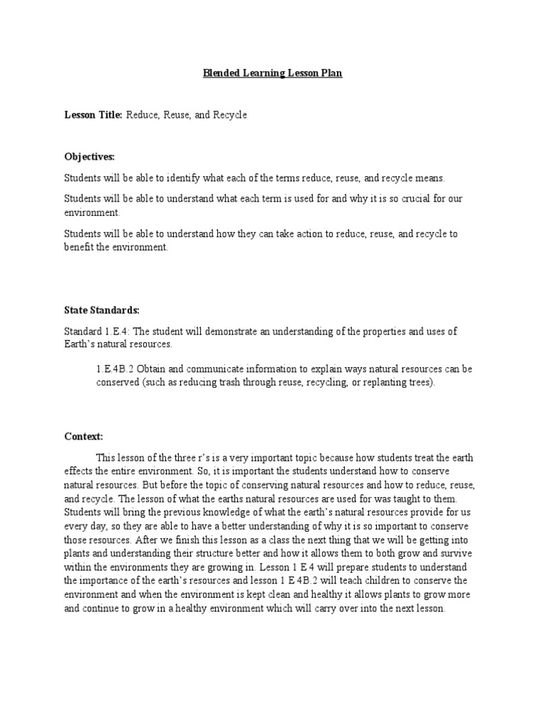 Blended Learning Lesson Plan | PDF | Recycling | Reuse