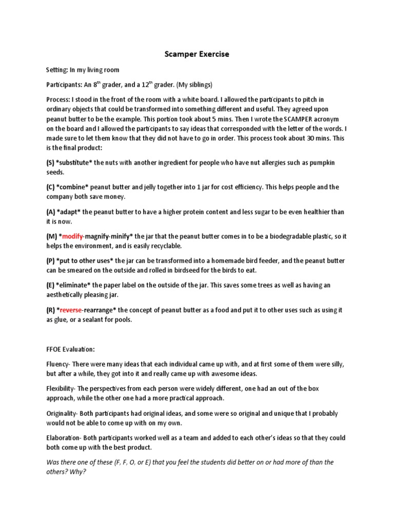 Scamper Exercise | PDF | Peanut Butter | Creativity