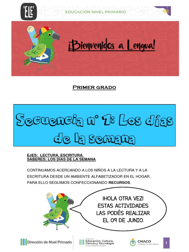 Actividades de 1° Grado - SECUENCIA N°1 - LOS DÍAS DE LA SEMANA | PDF ...