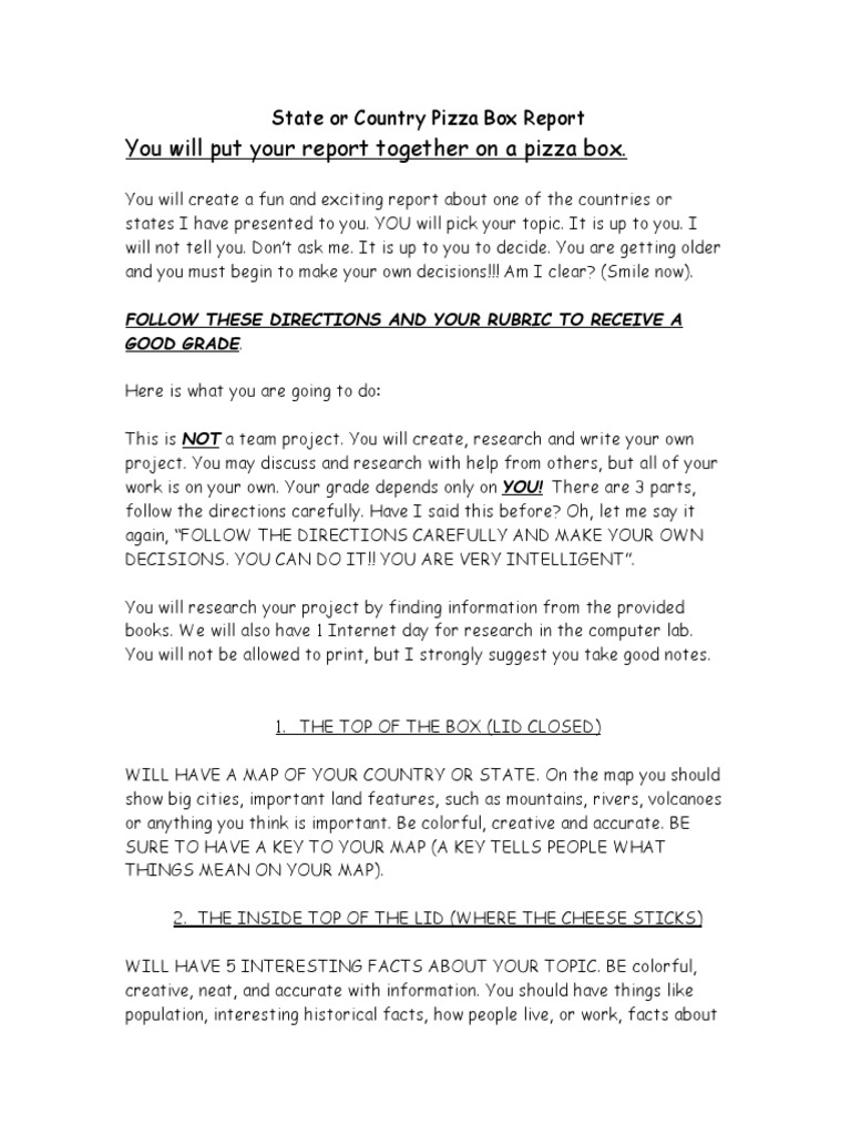 State or Country Pizza Box Report | PDF