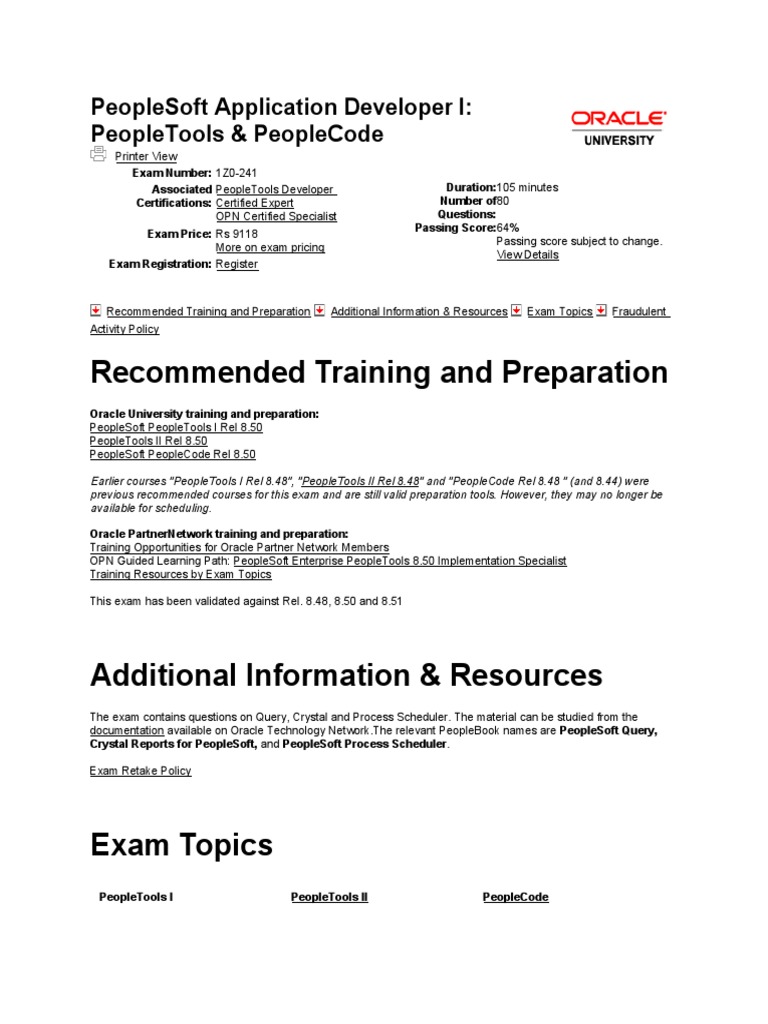 Recommended Training and Preparation: Peoplesoft Application Developer ... Recommended Training and Preparation: Peoplesoft Application Developer ...