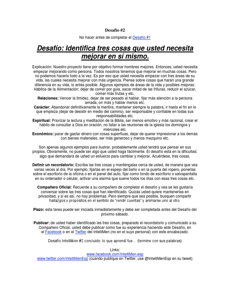 Mejora Personal: Desafío #2 Intellimen | PDF | Religión y creencia