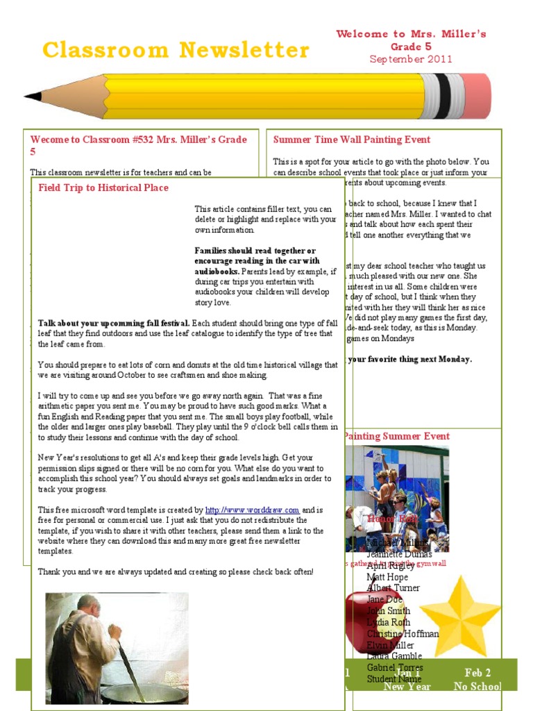 Grade 5 Classroom Newsletter Template | PDF