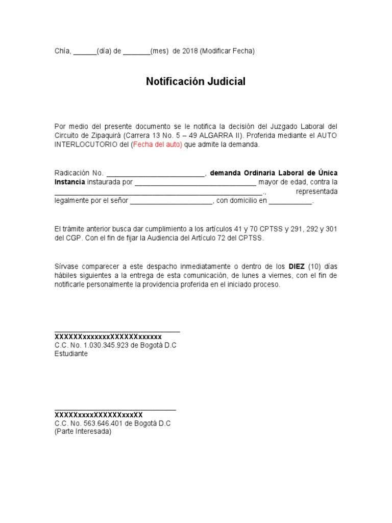 Notificación Judicial | PDF