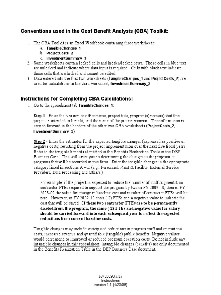 Conventions Used in The Cost Benefit Analysis (CBA) Toolkit | PDF ...