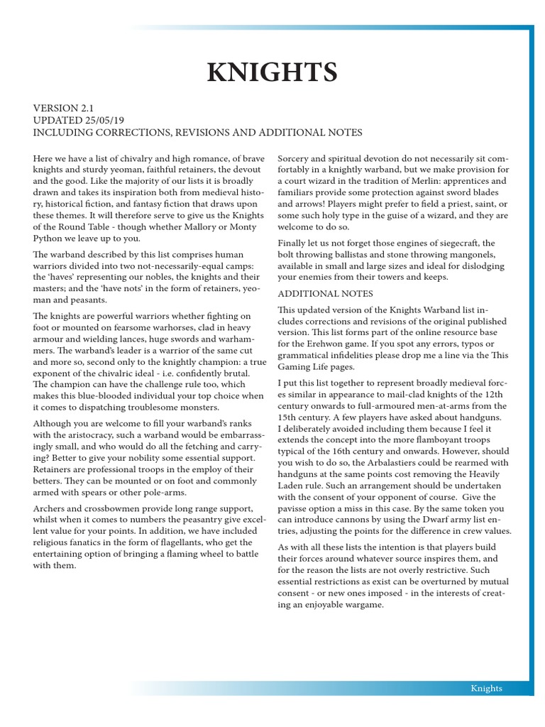 Knights: UPDATED 25/05/19 Including Corrections, Revisions and ...