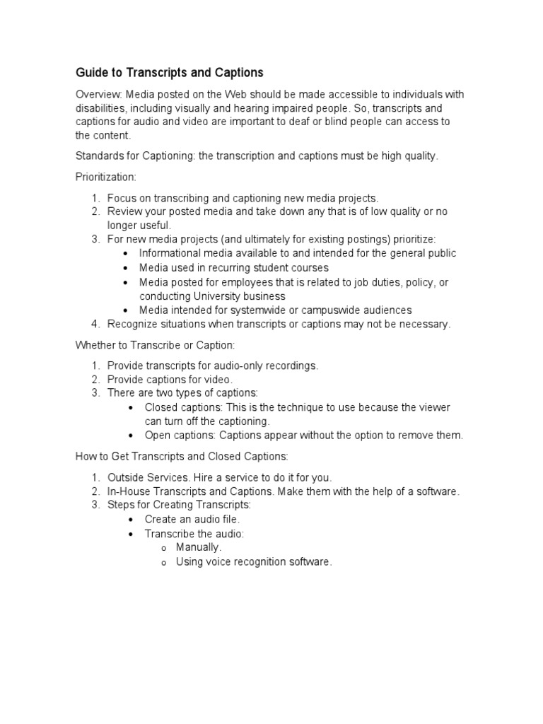 Guide To Transcripts and Captions | PDF | Computers