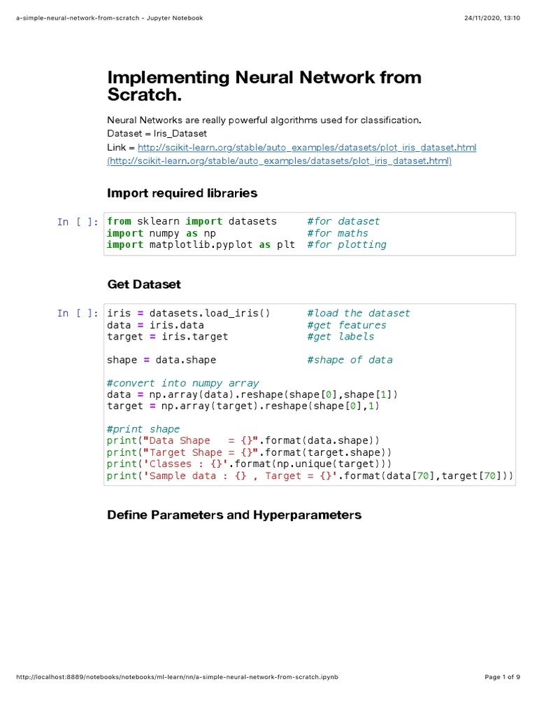 A Simple Neural Network From Scratch Jupyter Notebook Pdf Parameter Computer Programming