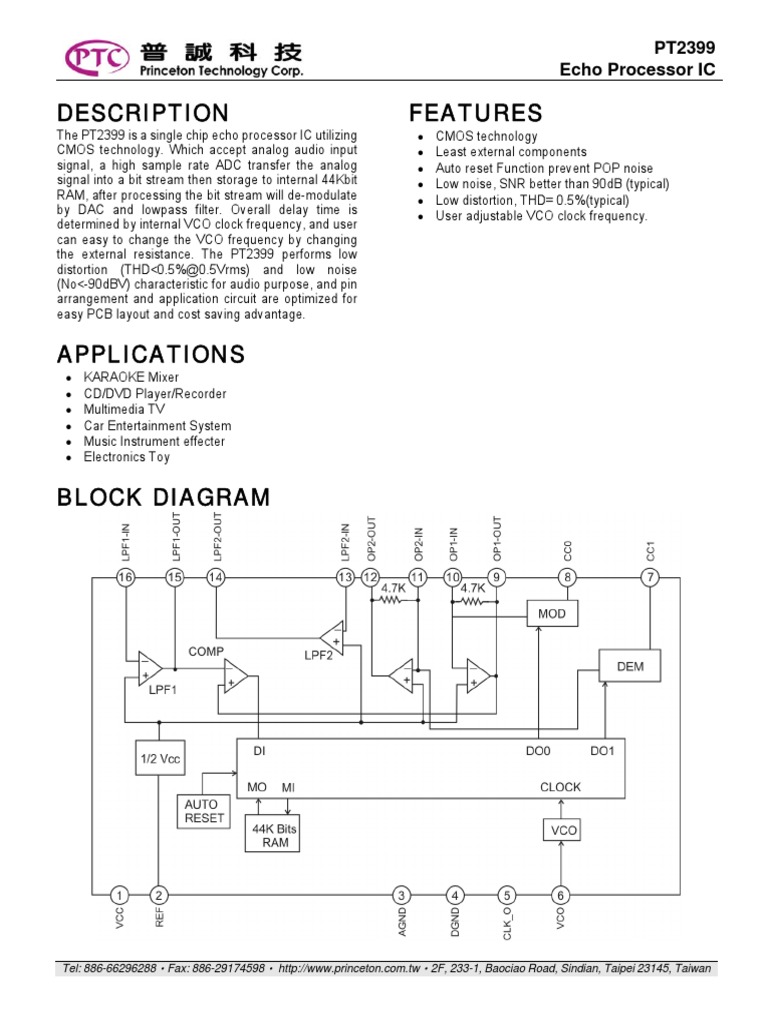 Description Features: PT2399 Echo Processor IC | PDF | Analogue ...