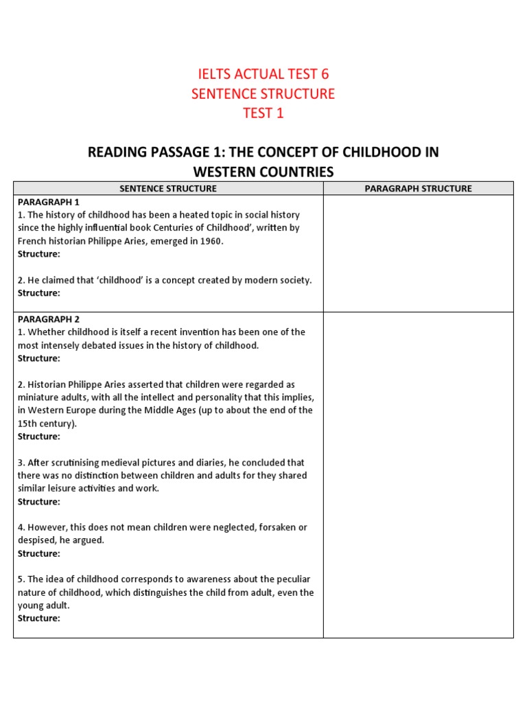 Sentence Structure - Actual Test 6 - Test 1 | PDF | Childhood | Child ...