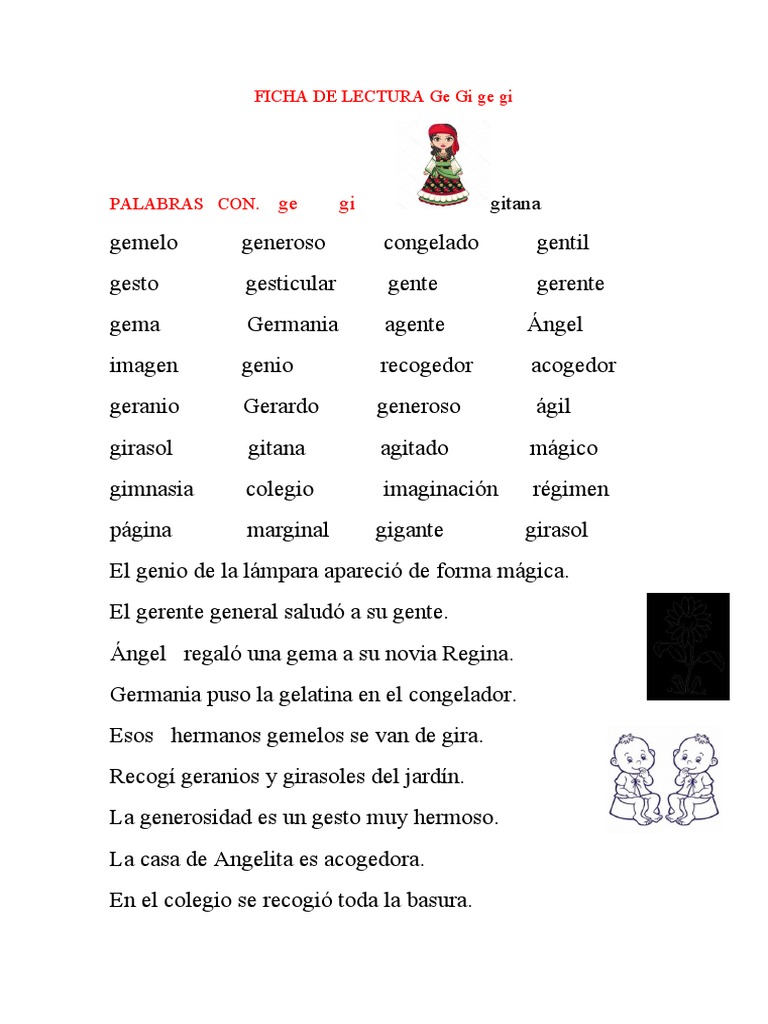 Oraciones con ge y gi para niños | PDF