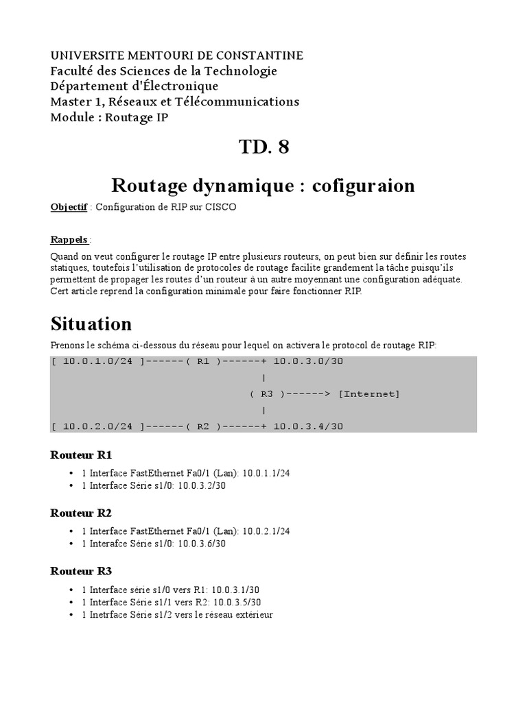 Td8 Rip Config | PDF | Routage | Adresse IP