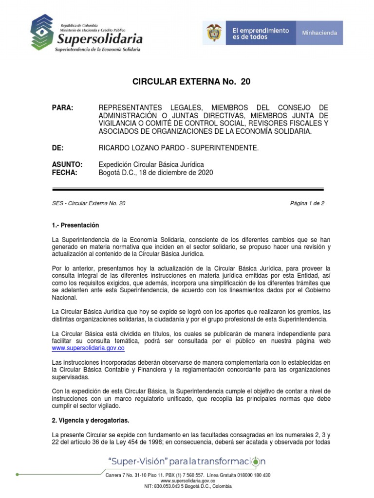 Circular Externa 20 Del 18 12 2020 | PDF | Justicia | Crimen y violencia