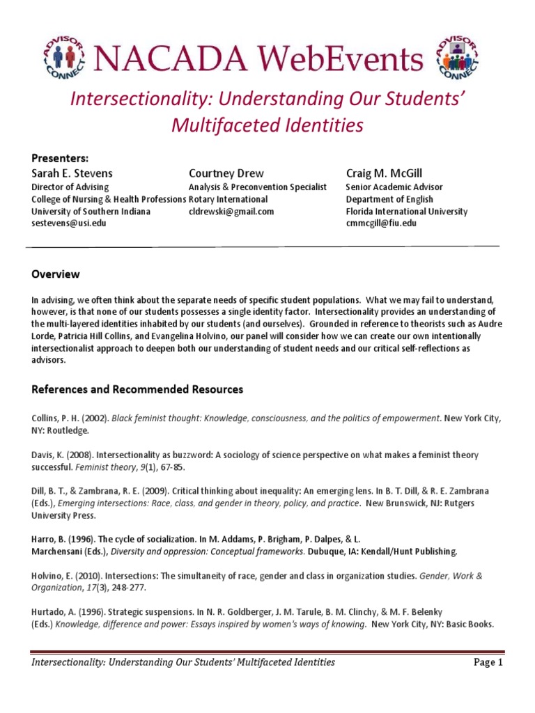 DW68 Intersectionality HANDOUT | PDF | Intersectionality | Critical Theory
