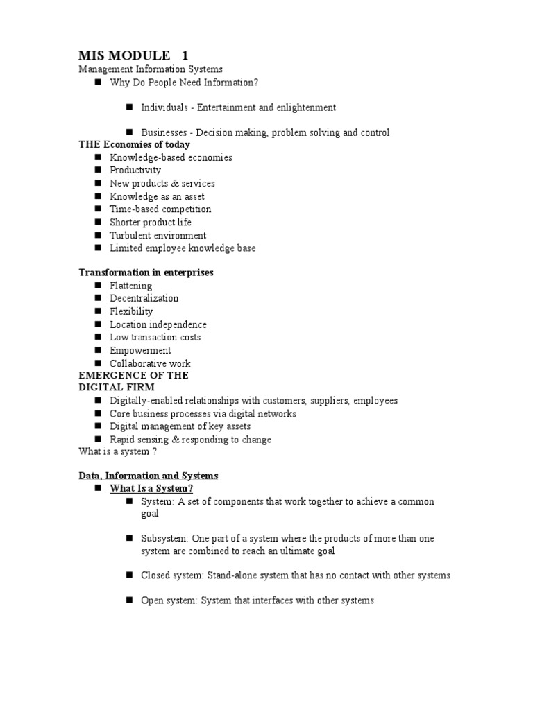 Mis Module 1: THE Economies of Today | PDF | Management Information ...