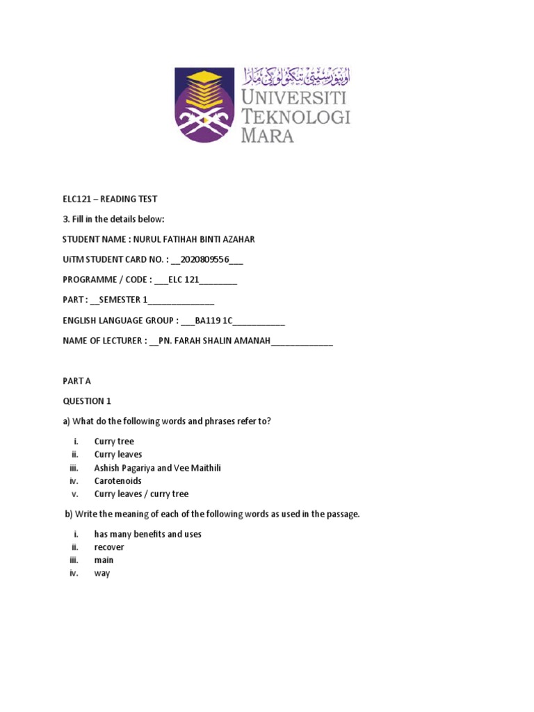Reading Test | PDF