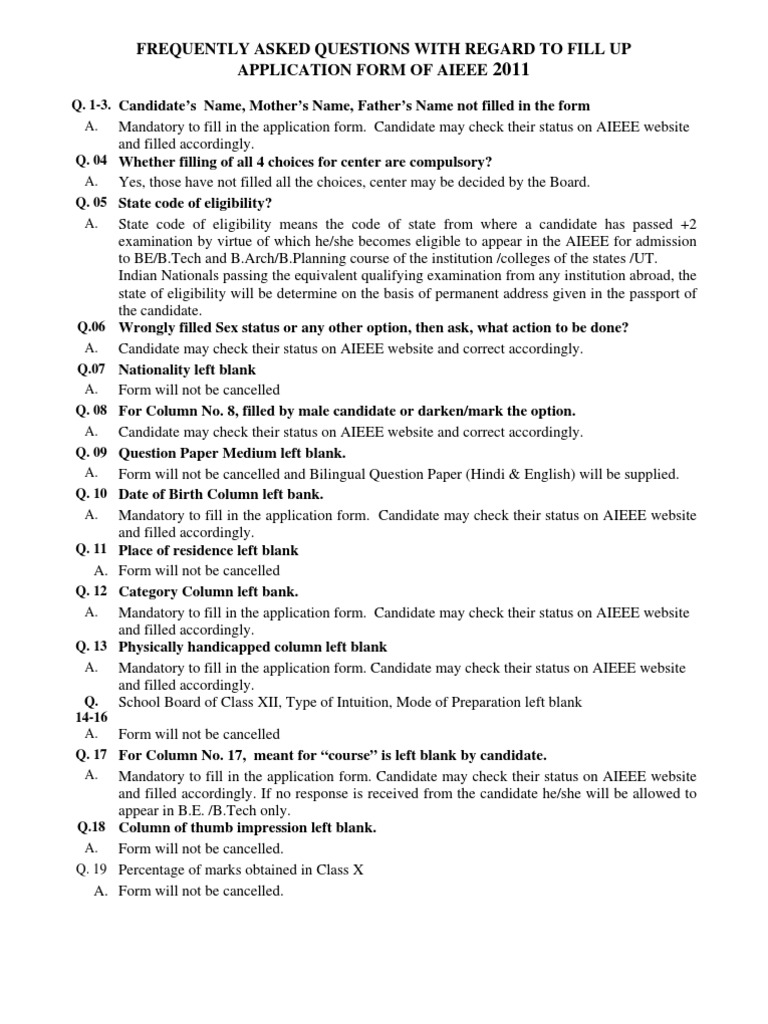 Frequently Asked Questions - AIEEE - 2011 | PDF | Qualifications | Educational Assessment And ...