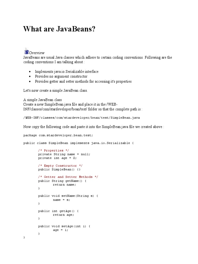 What Are JavaBeans | PDF | Common Object Request Broker Architecture ...