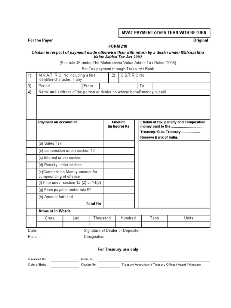 Challan Vat Form 210 | PDF | Payments | Value Added Tax