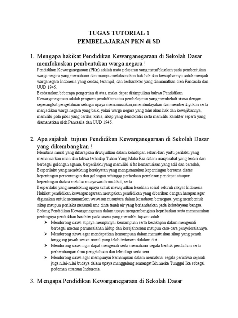 TT 1 PEMBELAJARAN PKN Di SD | PDF