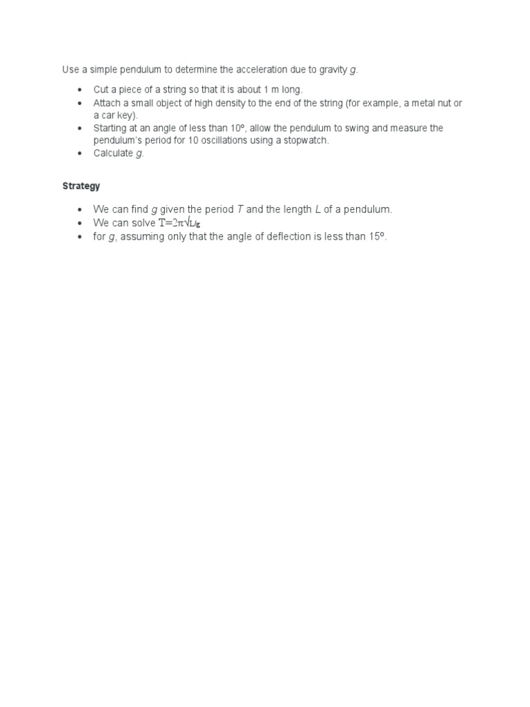 Use A Simple Pendulum To Determine The Acceleration Due To Gravity | PDF