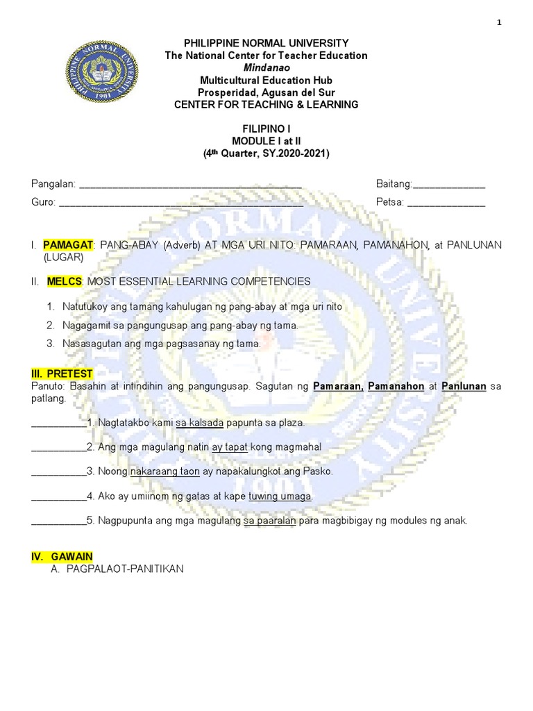 FILIPINO 1, Module 1 & 2 | PDF