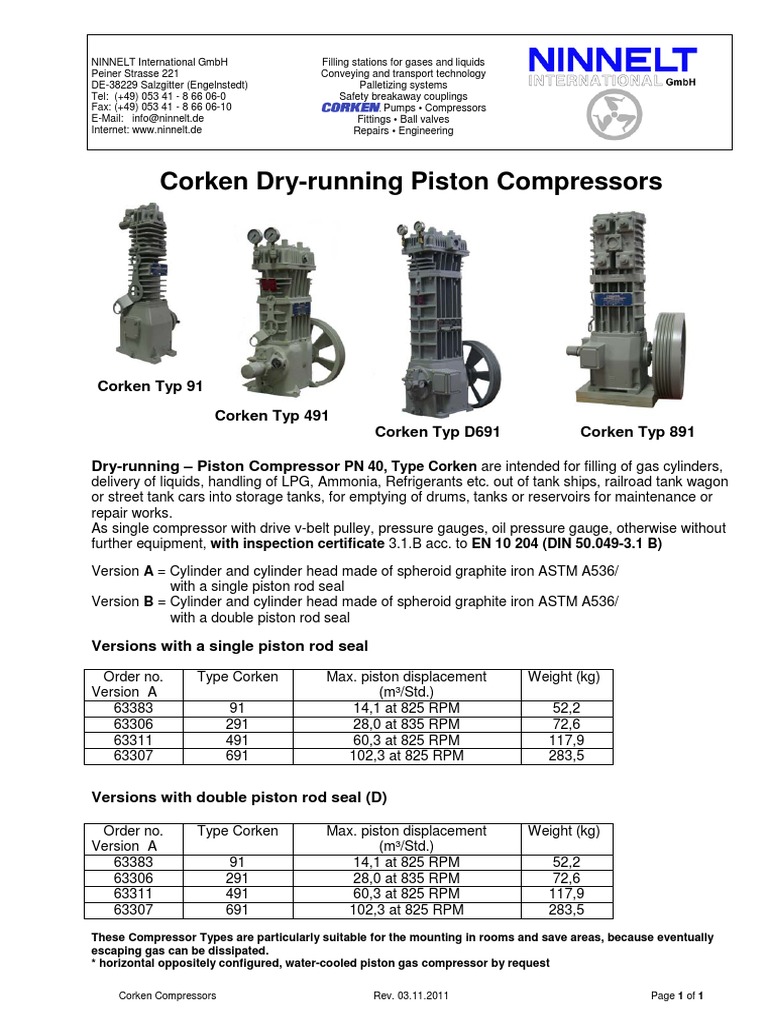 Corken Dry-Running Piston Compressors | PDF | Piston | Pump