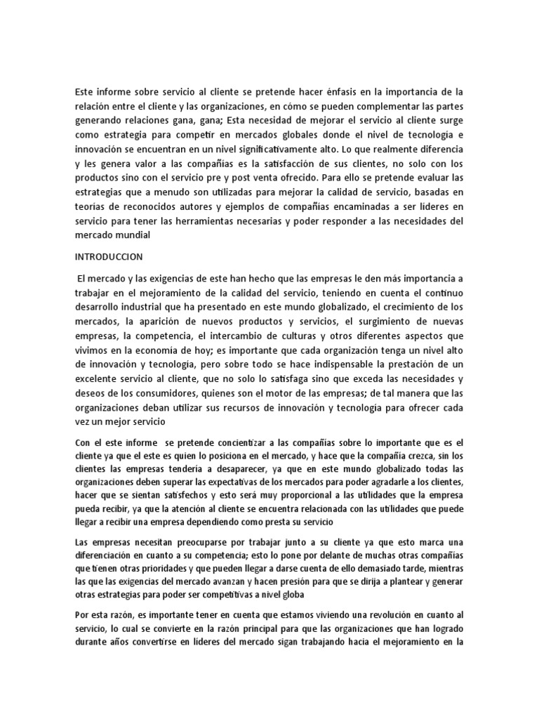 Informe de Atencion Al Cliente | PDF | Cliente | Empresas