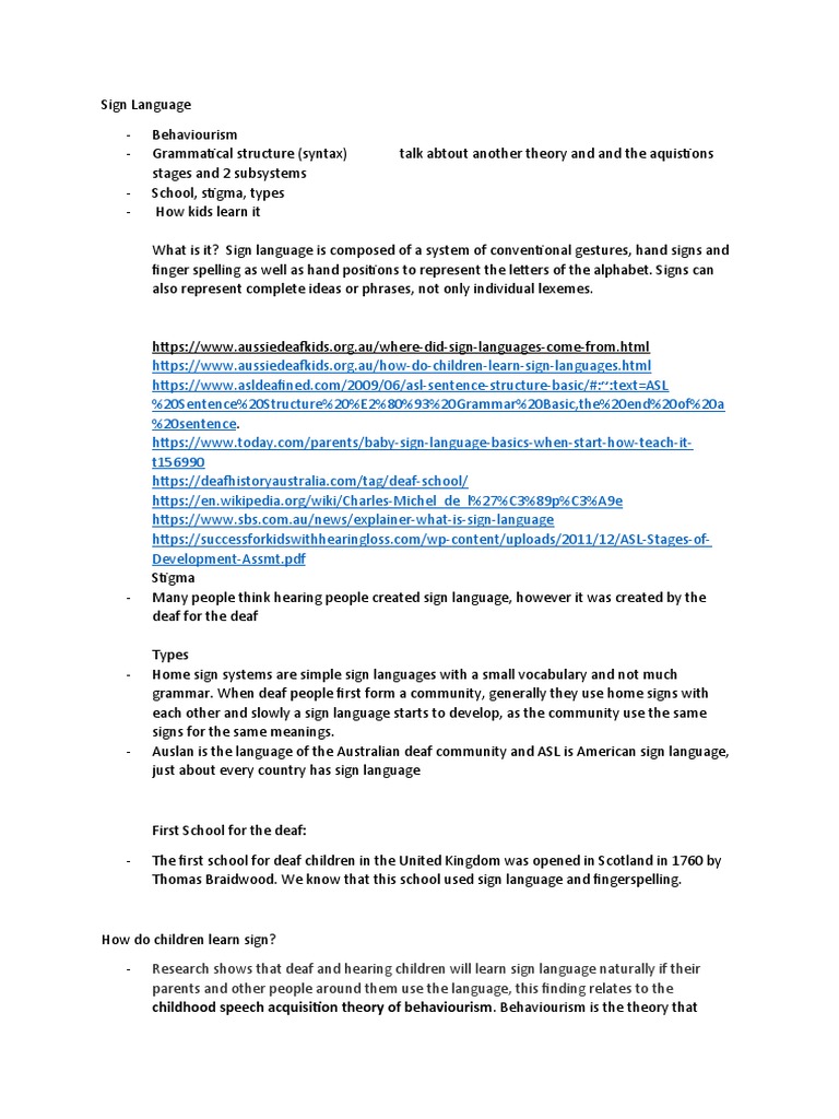 Sign Language | PDF | American Sign Language | Language Acquisition