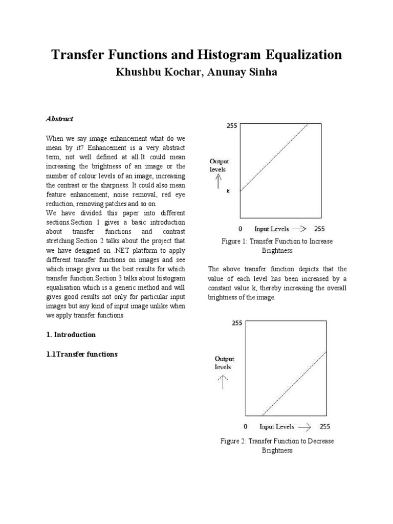 Transfer Functions and Histogram Equalization: Khushbu Kochar, Anunay Sinha | PDF | Computer ...