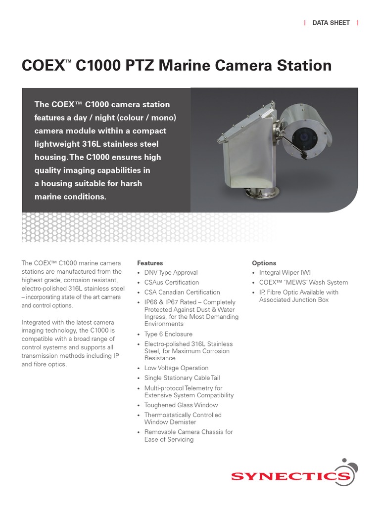 Coex C1000 PTZ Marine Camera Station: Data Sheet | PDF | Zoom Lens | Camera
