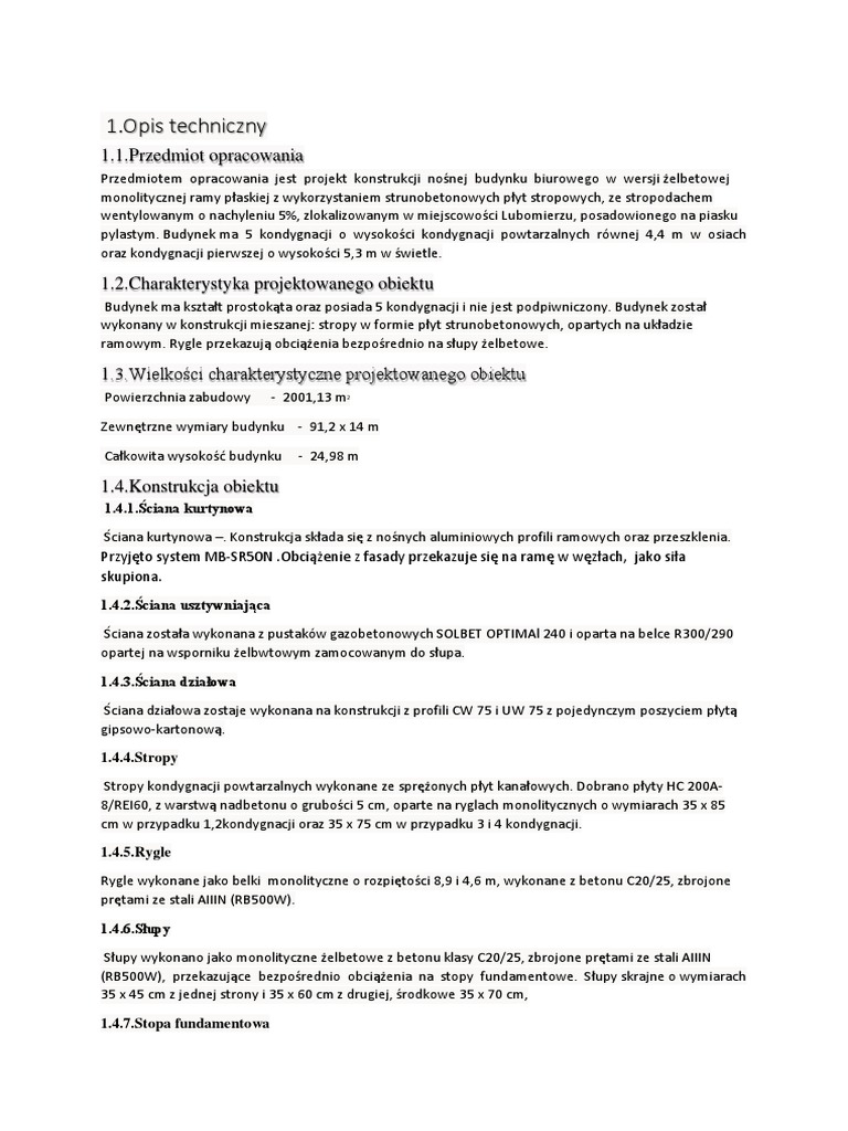 Opis Techniczny Zelbet | PDF