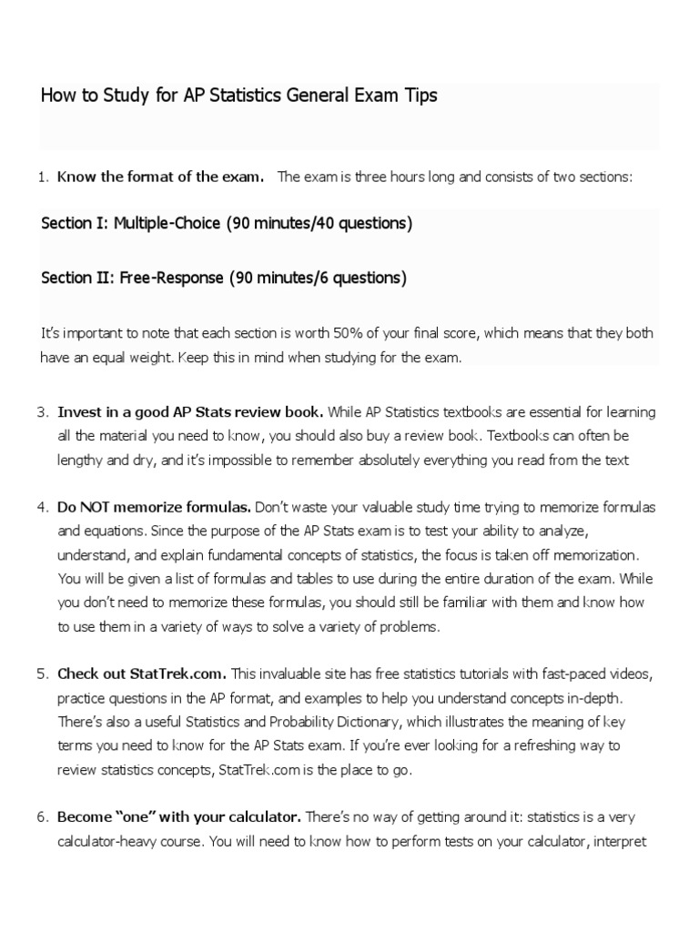 How To Study For AP Statistics General Exam Tips | PDF | Statistics ...