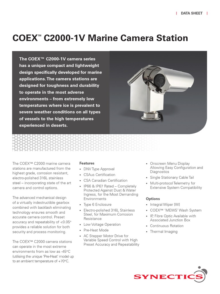 Coex C2000-1V Marine Camera Station: Data Sheet | PDF | Zoom Lens | Camera