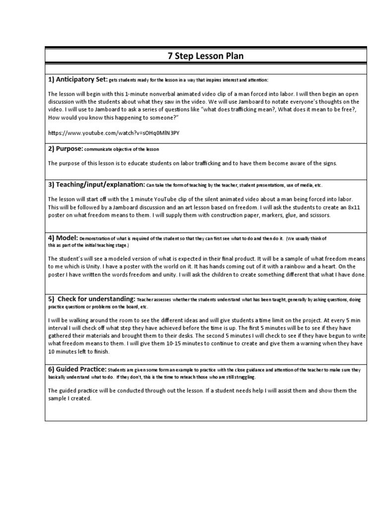 7 Step Lesson Plan: 1) Anticipatory Set | PDF | Education Theory | Teachers