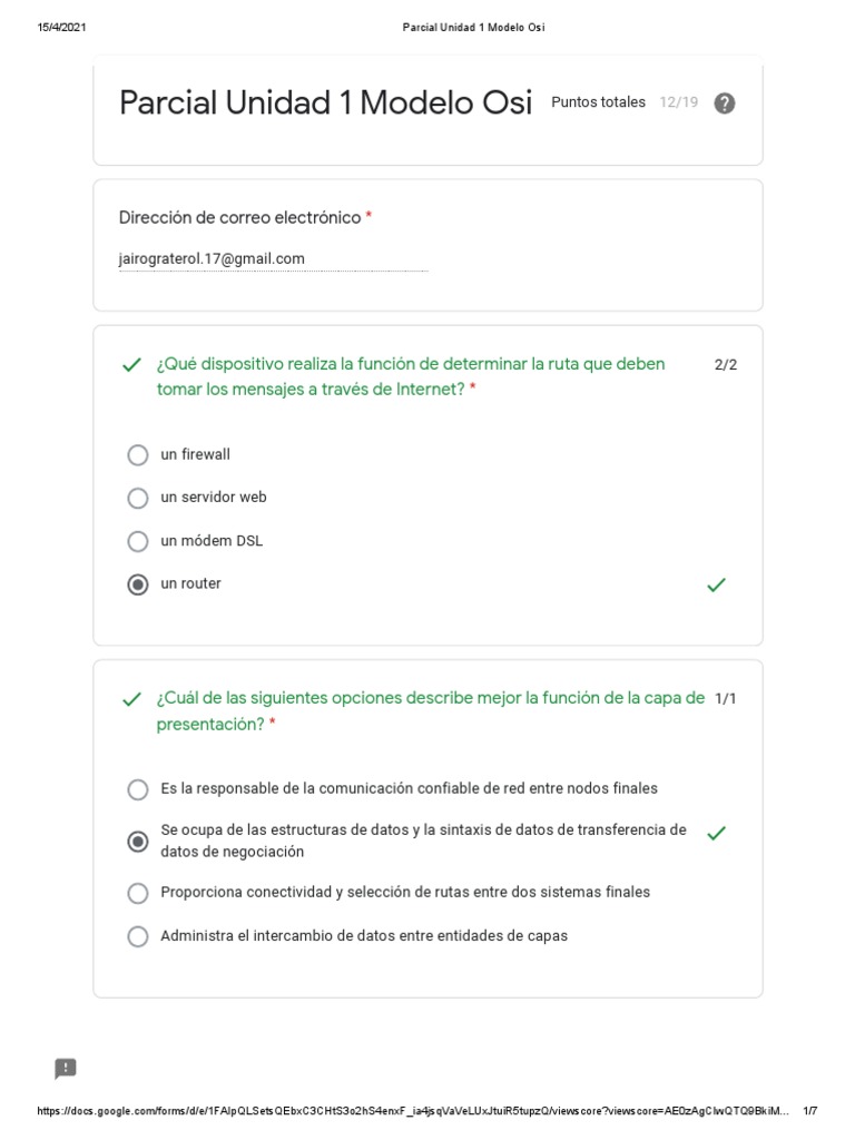Parcial Unidad 1 Modelo Osi.. | PDF | Modelo osi | Red de computadoras