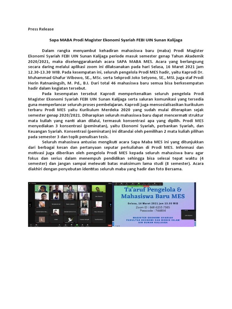 Press Release Sapa Maba & Monev Tesis Genap 2020 | PDF | Seni