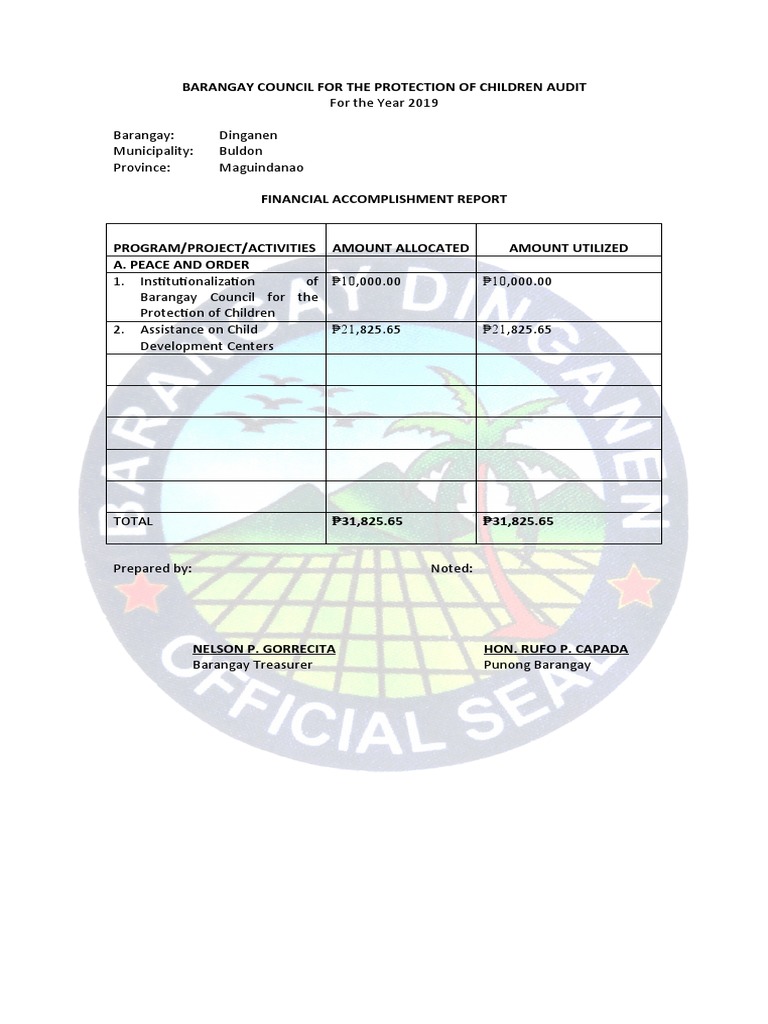 BCPC Financial Accomplishment Report | PDF