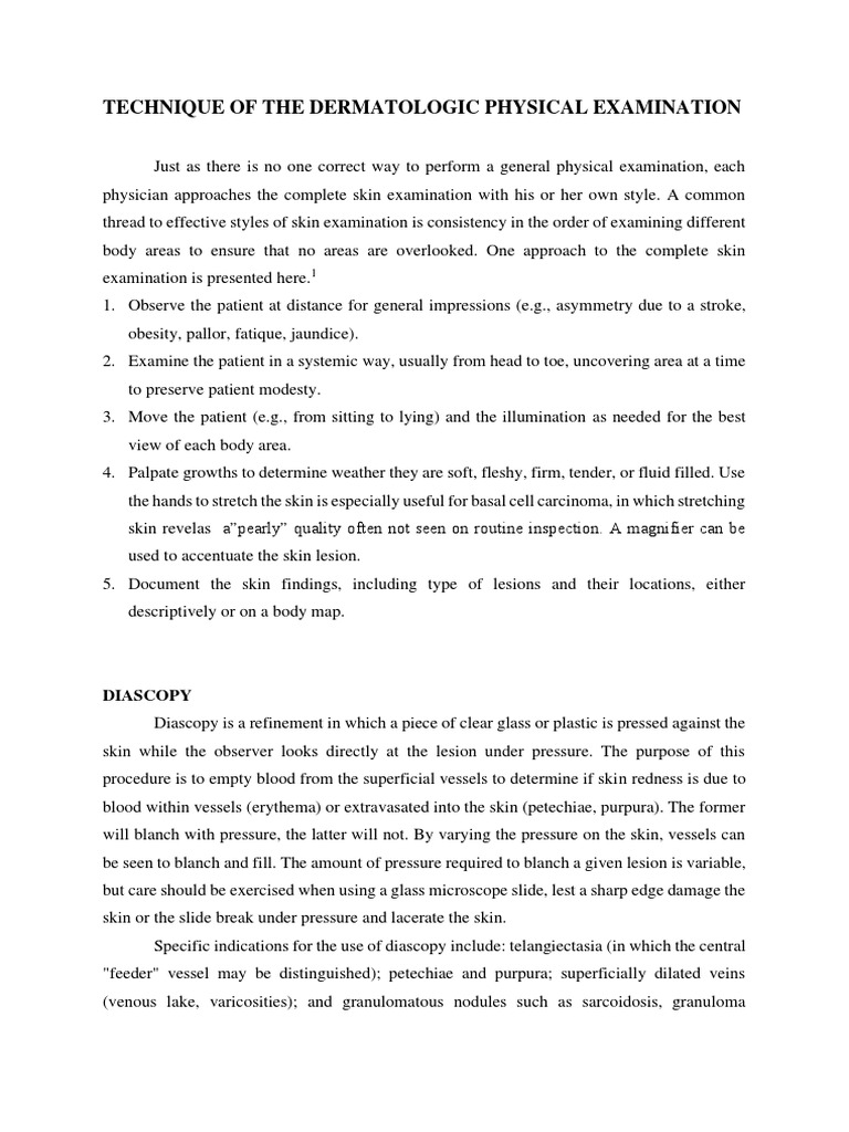 Technique of The Dermatologic Physical Examination: Dias | PDF ...