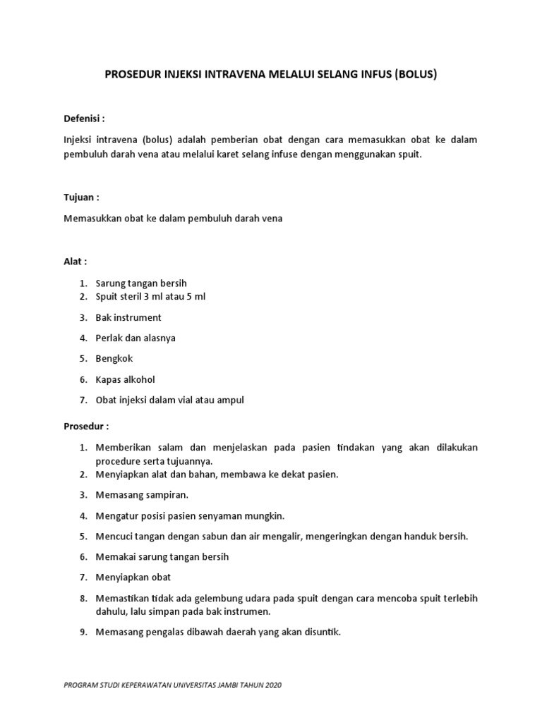 INTRAVENOUS BOLUS INJECTION THROUGH INFUSION LINE | PDF