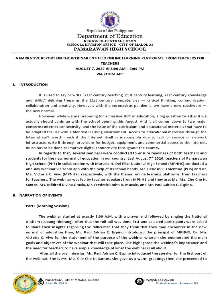Department of Education: Pamarawan High School | PDF | Educational ...