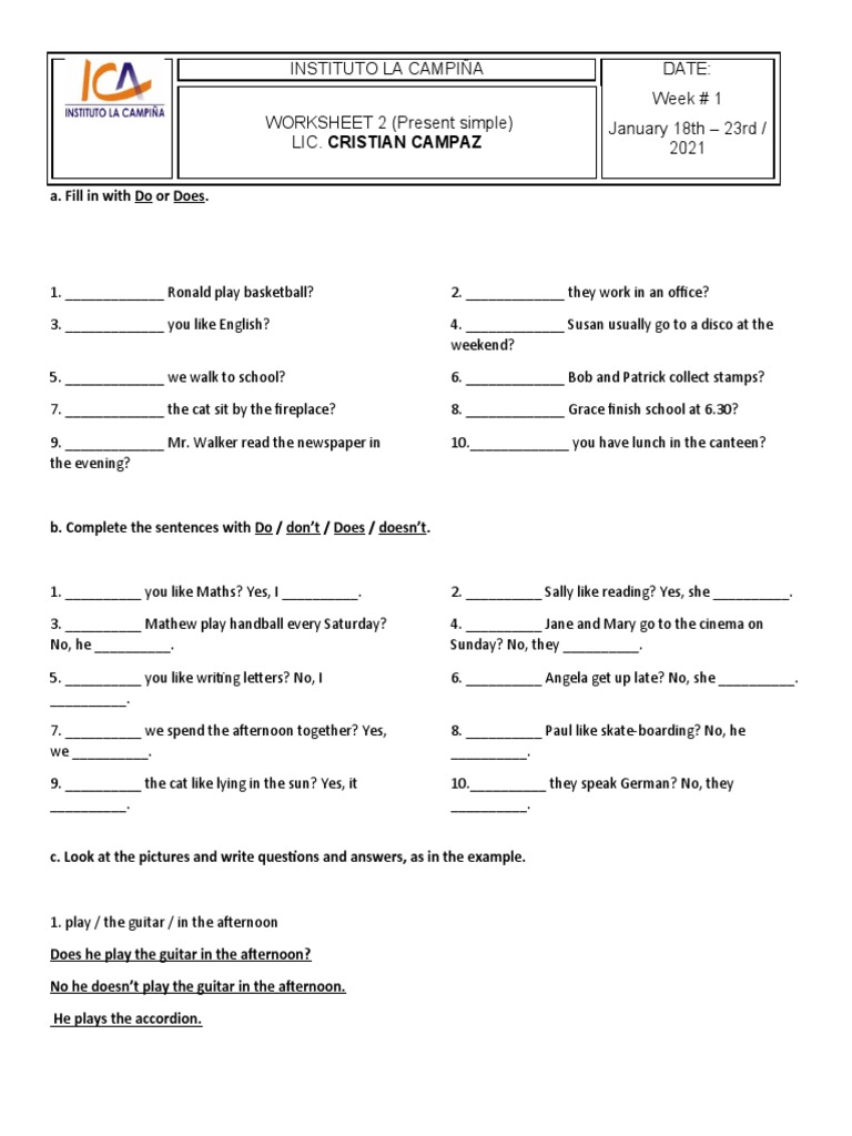Worksheet 2 (Present Simple) | PDF