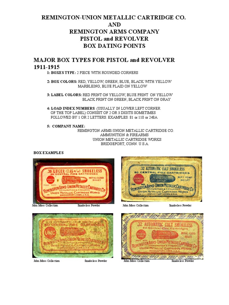 Remington-Cartridge Box Dates | PDF | Cartridge (Firearms) | Pistol And ...
