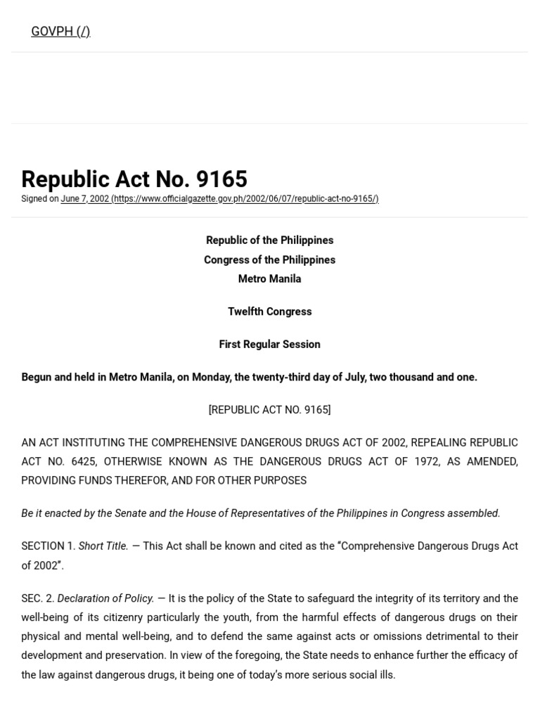 Republic Act No. 9165 | PDF | Narcotic | Opium